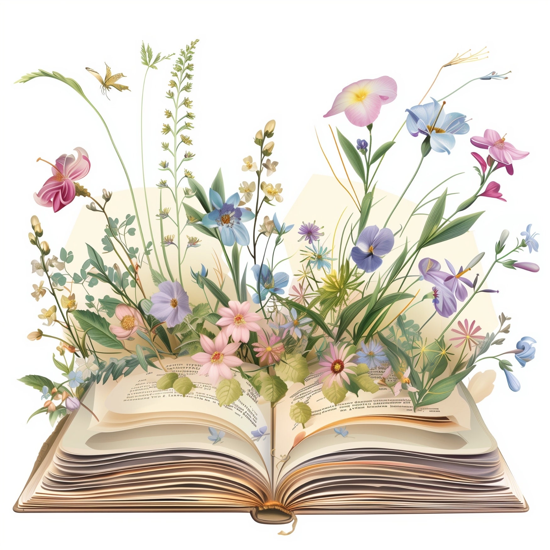 11 Opened Book Clipart, Flower Bouquets, Watercolor Book Illustration ...