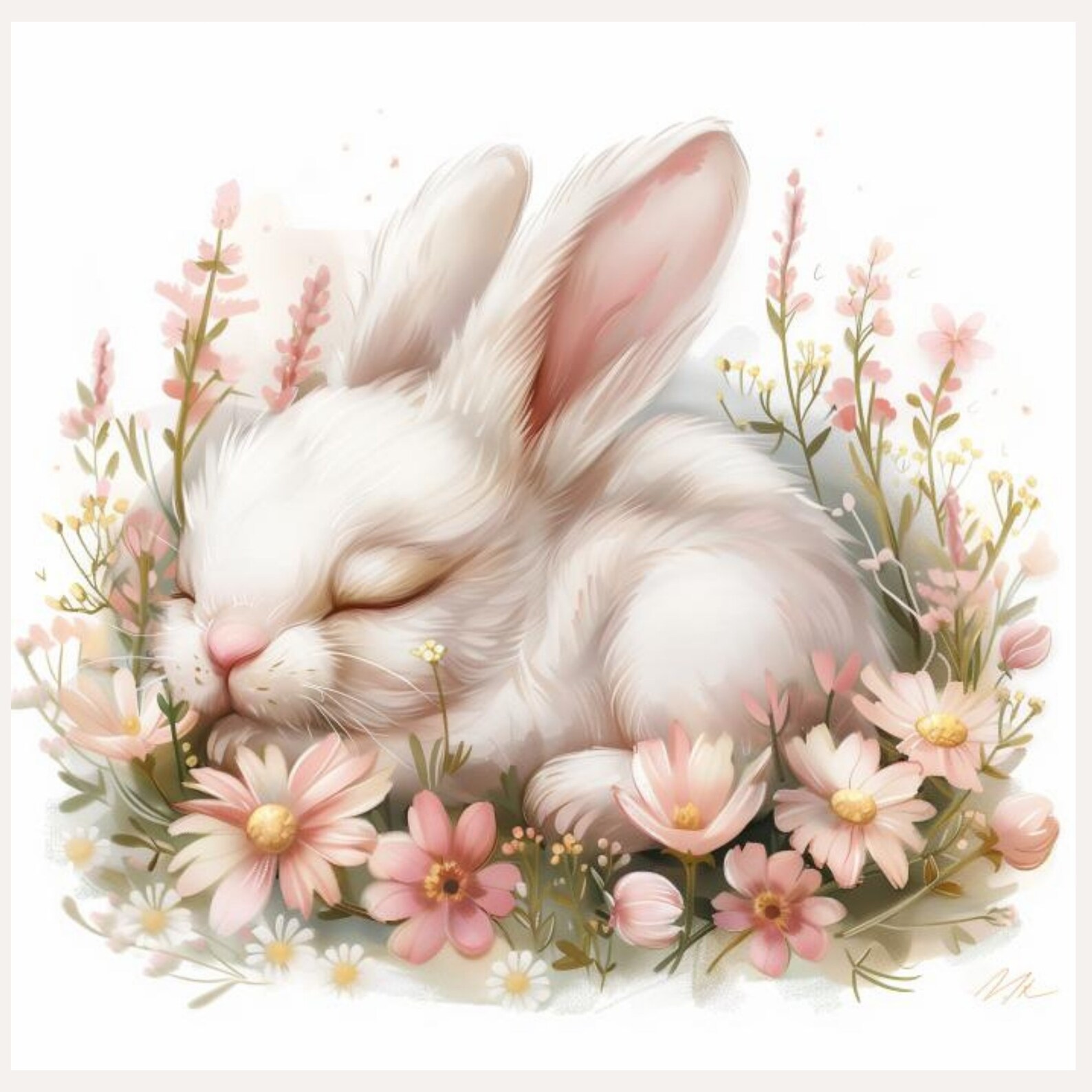 10 Sleeping Bunny With Pink Flowers Instant Download for Junk Journal ...