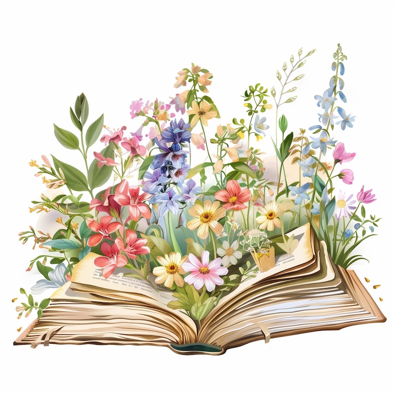 11 Opened Book Clipart, Flower Bouquets, Watercolor Book Illustration ...