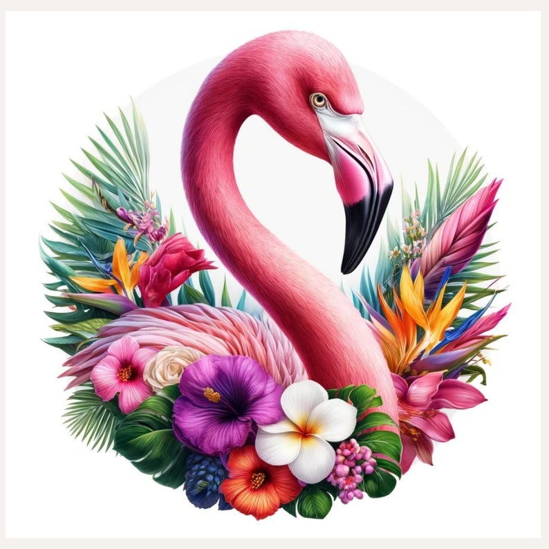 15 Pink Flamingo and Tropical Flower Clipart, Summer Graphics for ...