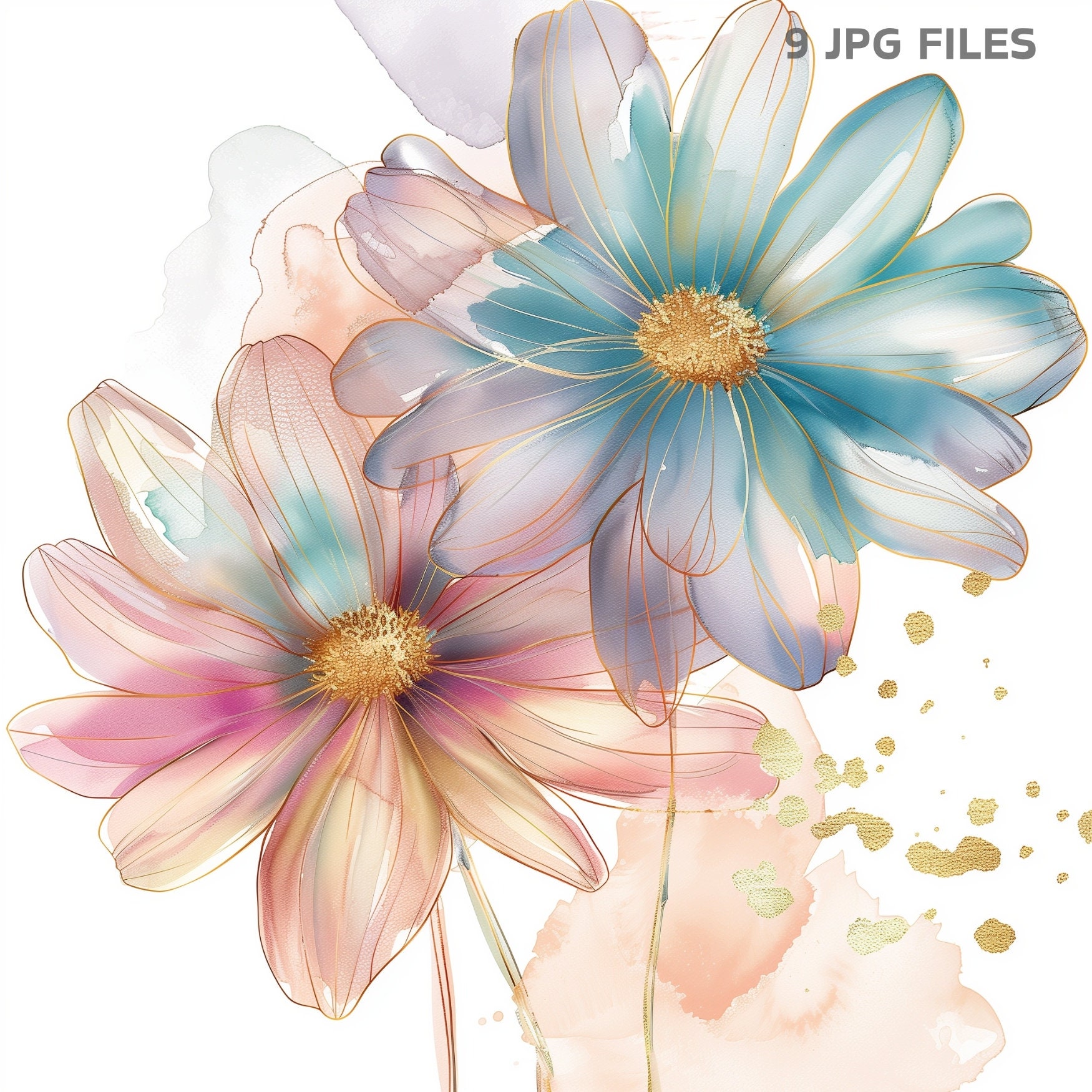 9 Various Abstract Flowers, Watercolor Clipart, Boho Flowers, Wall Art ...