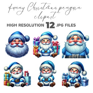 Blue Santa Claus Clipart Images, Christmas Watercolor Set, Digital ...