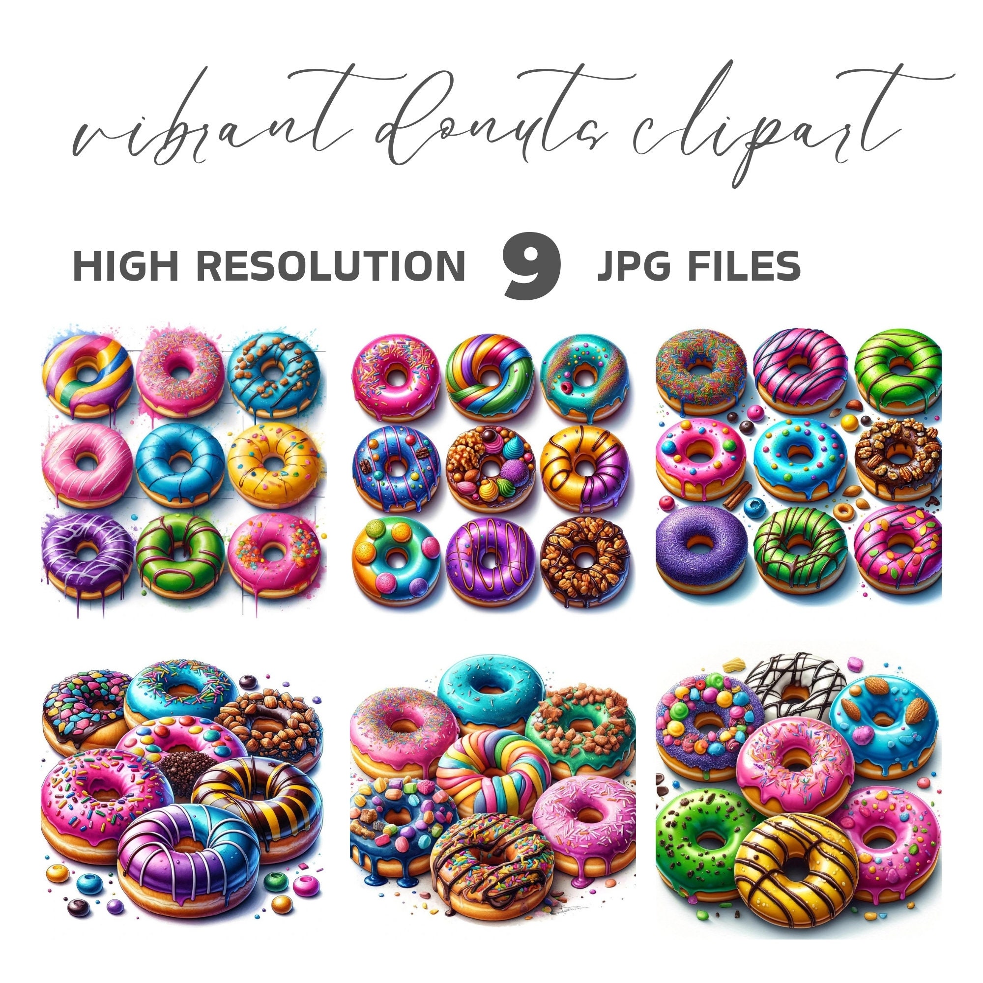 Vibrant Donut Digital Clipart Set for Cute Dessert Designs, Commercial ...