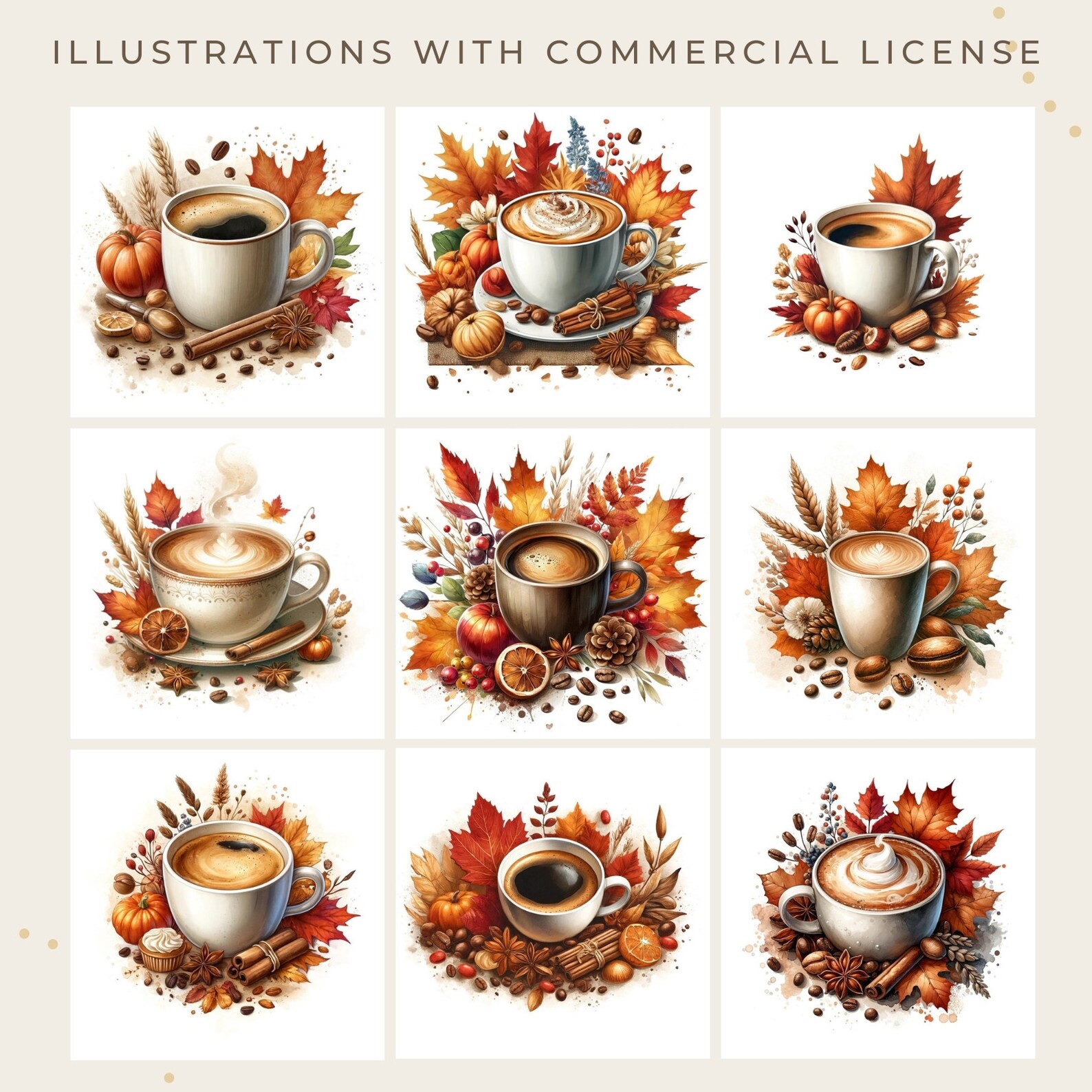 Autumn Coffee Clipart Bundle, Watercolor Fall Leaves, Coffee Mug ...