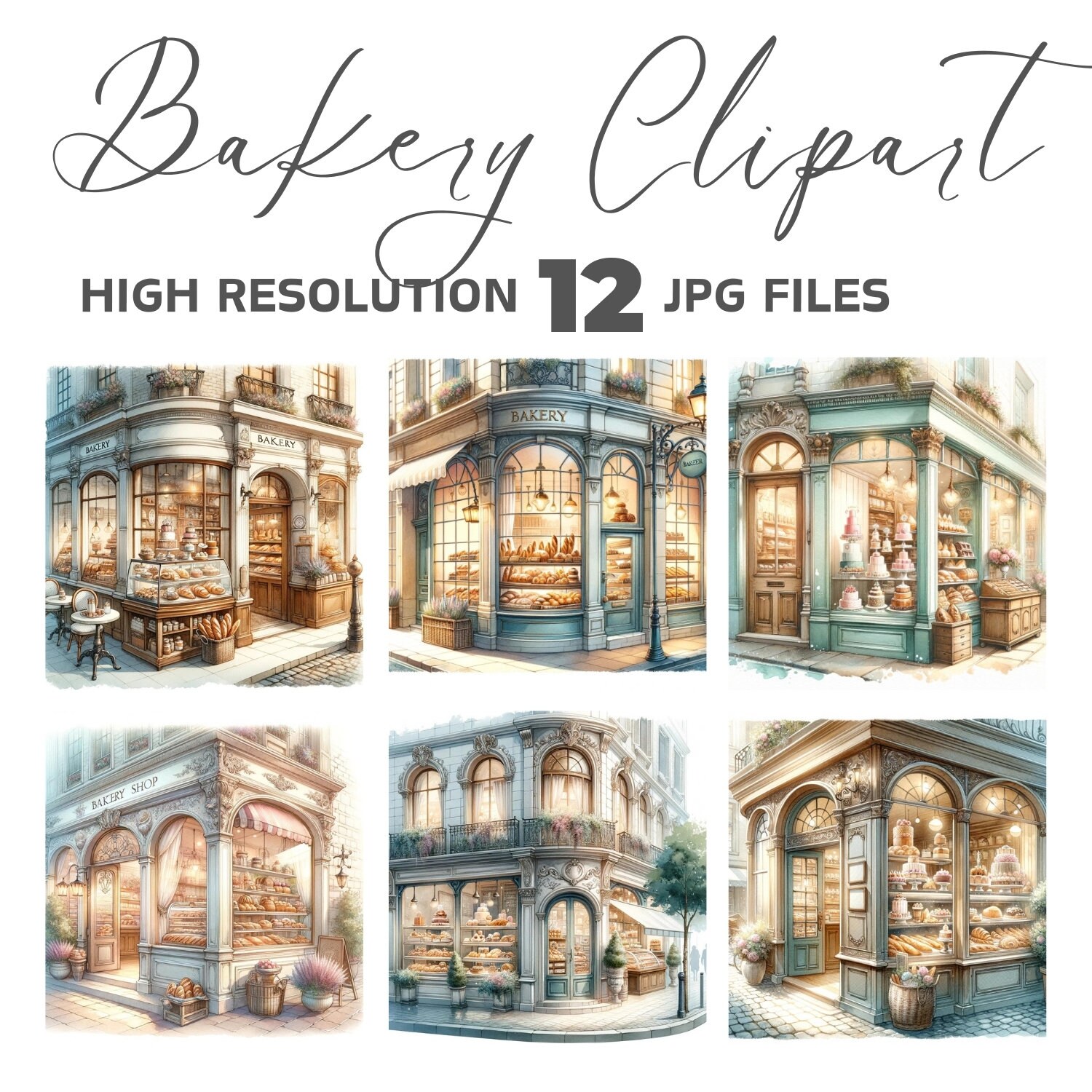 12 Watercolor Bakery Food Shop Clipart, Baking & Kitchen Printable Art ...