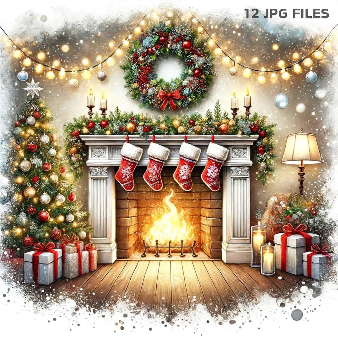 Cozy Christmas Fireplace Clipart Set, Digital Download for Scrapbooking ...