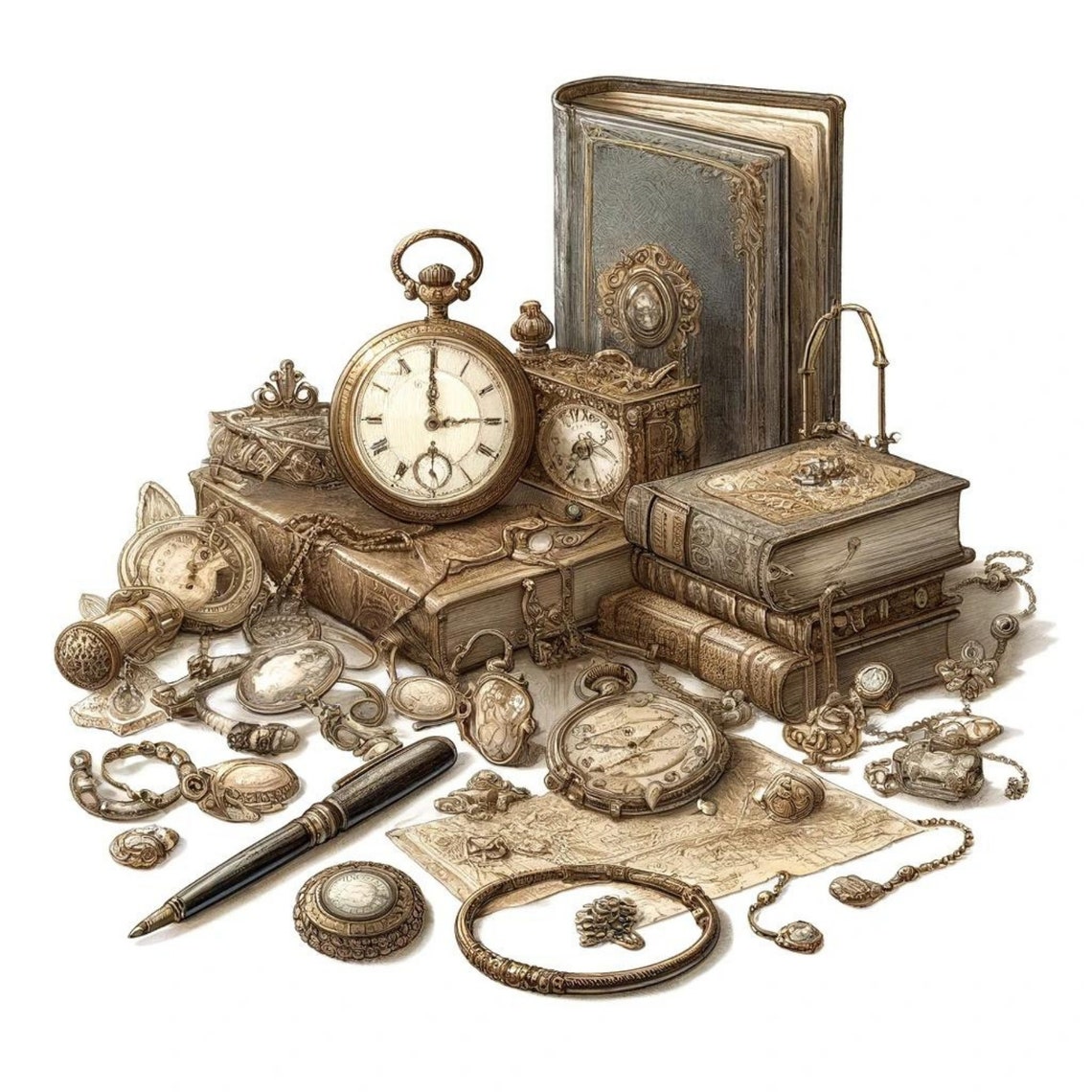 Vintage Treasure Chest Clipart Bundle, Instant Download JPG Files for ...