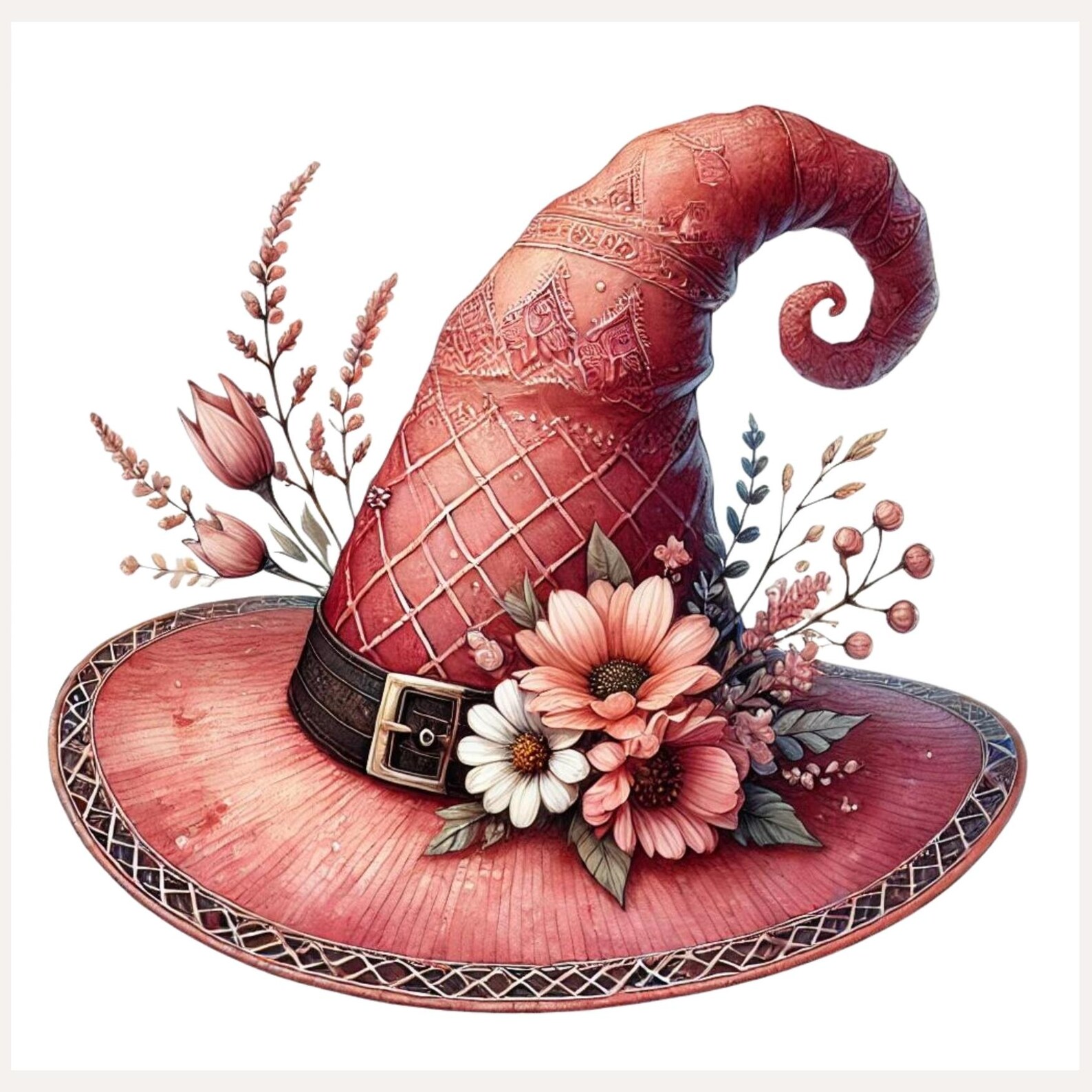 Classic Pink Witch Hat Clipart Set, Hippie Halloween Digital Download ...