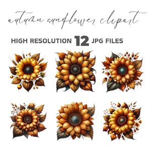 Autumn Sunflower & Fall Leaves Clipart Set for Autumn Weddings ...