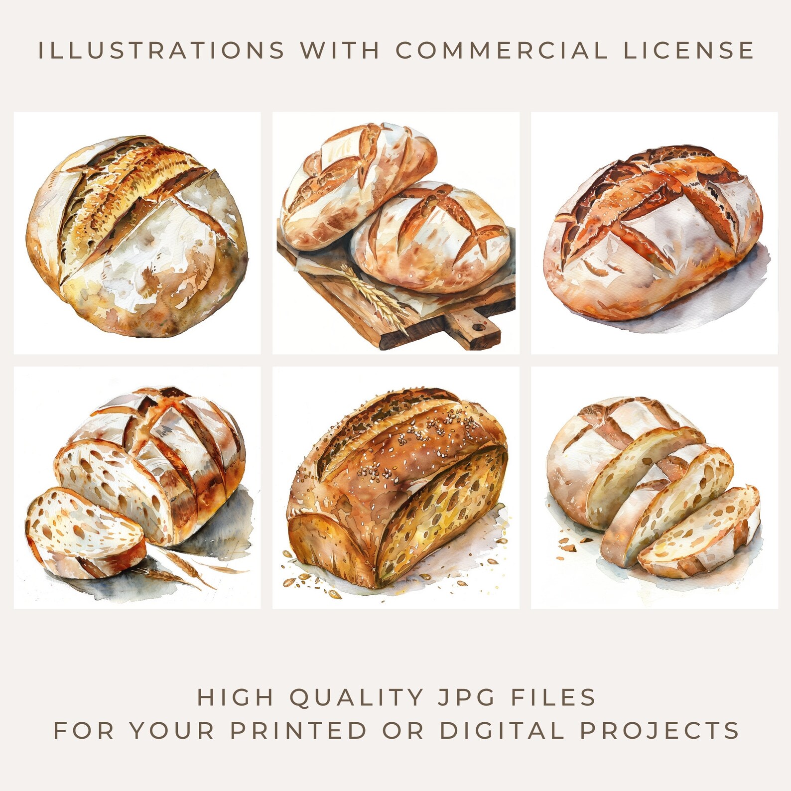 Bread Baker Clip Art Collection With Watercolor Sourdough, Ideal for ...