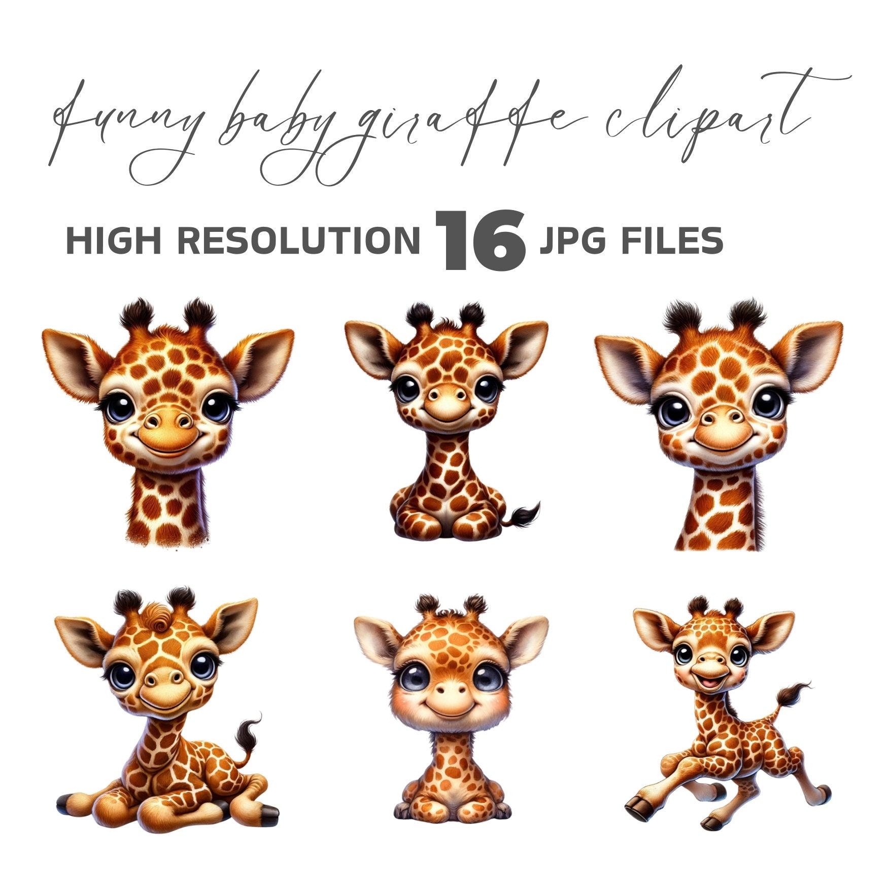 Watercolor Giraffe Clipart Bundle, Digital Crafting Scrapbook Images ...