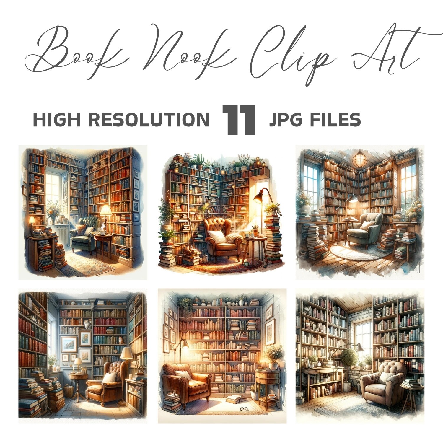 11 Vintage Book Nook Library, Digital Download Scrapbooking Journaling ...