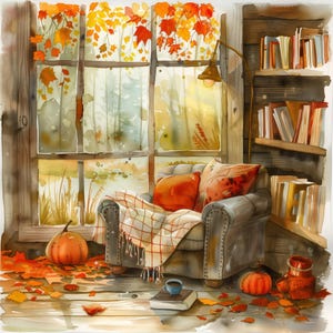 Autumn Cozy Reading Nook Clipart Set for Fall Wall Art & Planner Decor ...