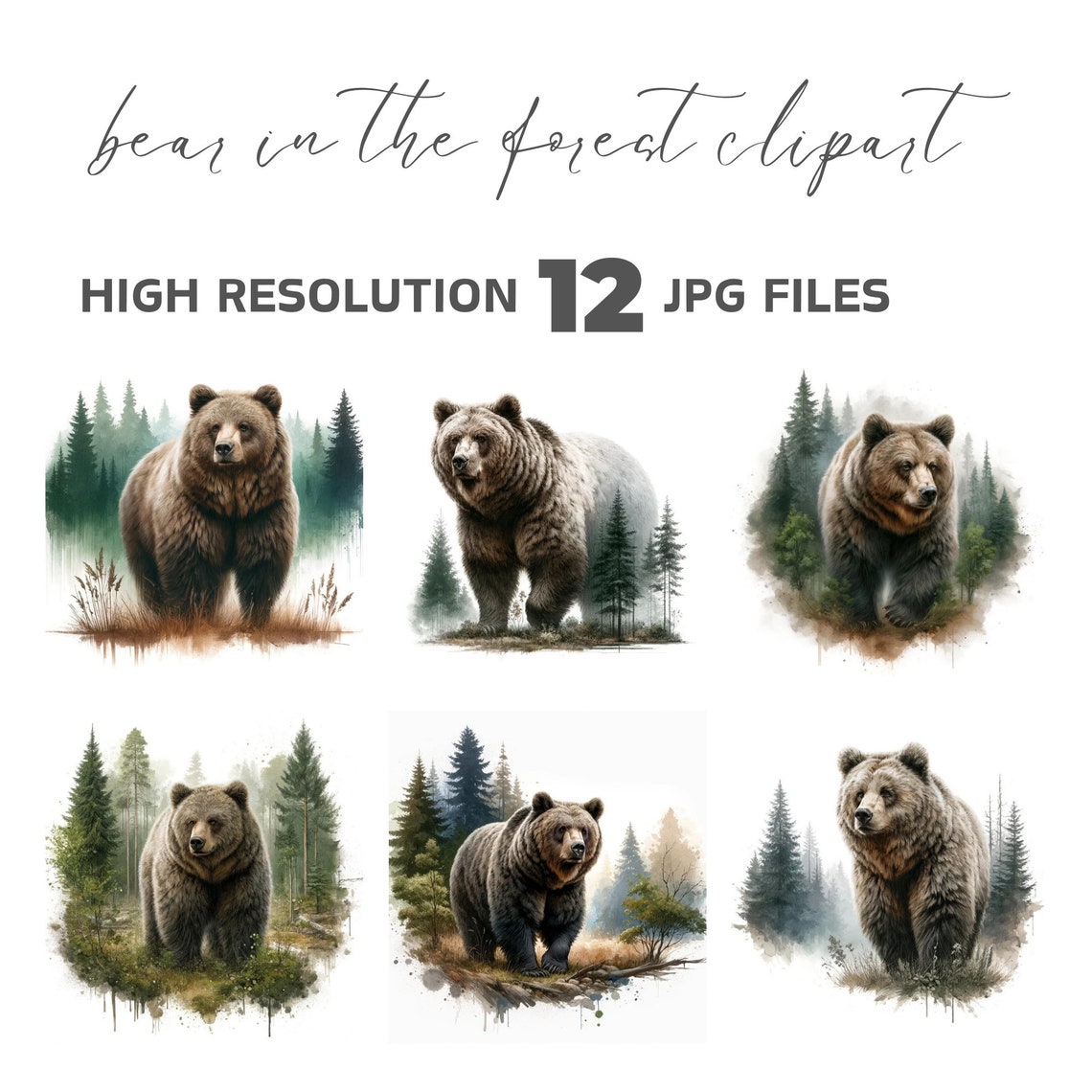 Bear in the Forest Collage Images, Commercial Use Scrapbook Ephemera ...