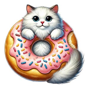 Donut Cat Clipart Bundle, Kawaii Animal Images, Digital Watercolor Set ...