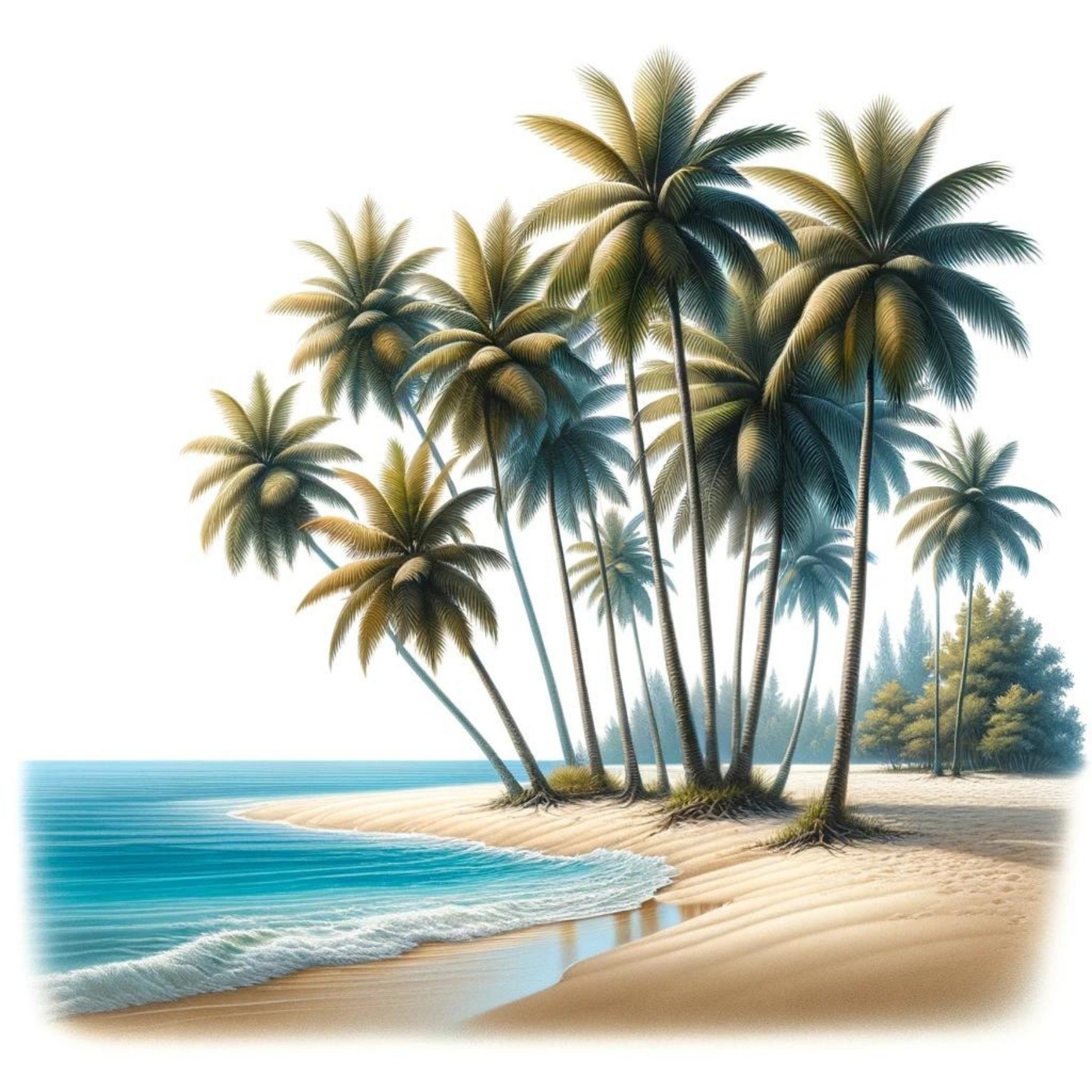 Ocean Clipart Set With Palm Tree Design, Tropical Island Background ...