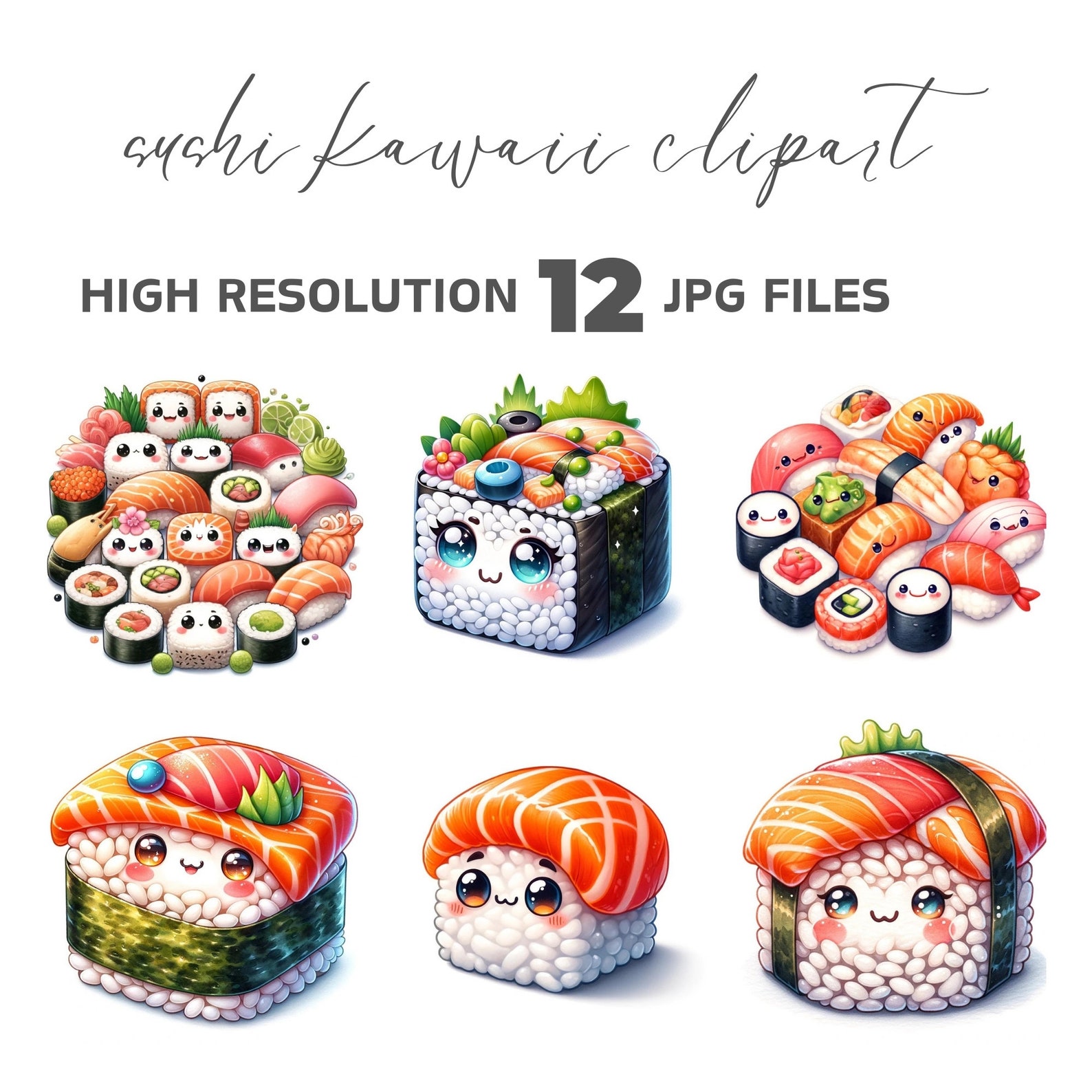 Sushi Food Clipart Bundle, Cute Kawaii Art Digital Download, Digital ...