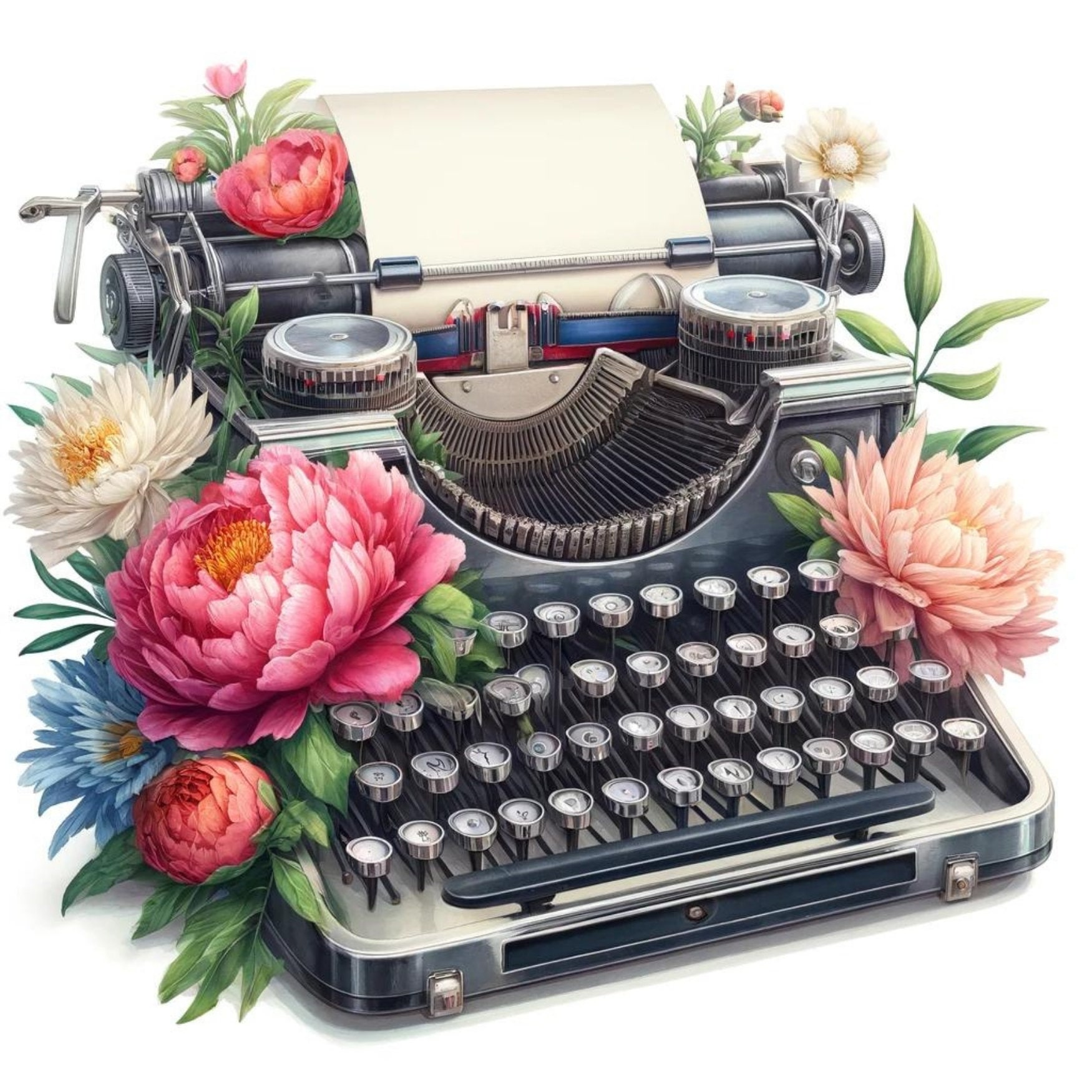 Vintage Typewriter Flowers Clipart for Commercial Use, Collage Images ...