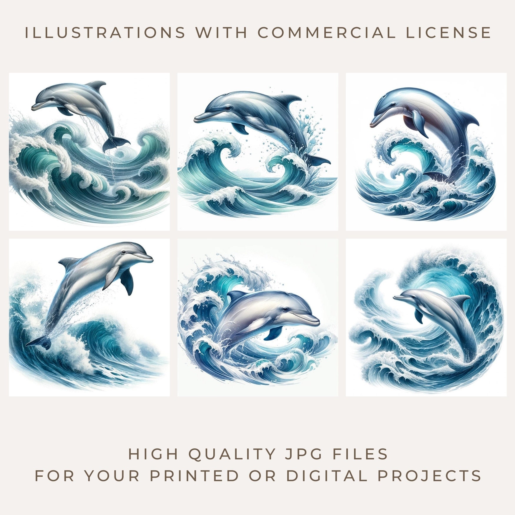 Dolphin in Waves Digital Graphics, Blue Sea Scrapbook Kit With Dolphin ...