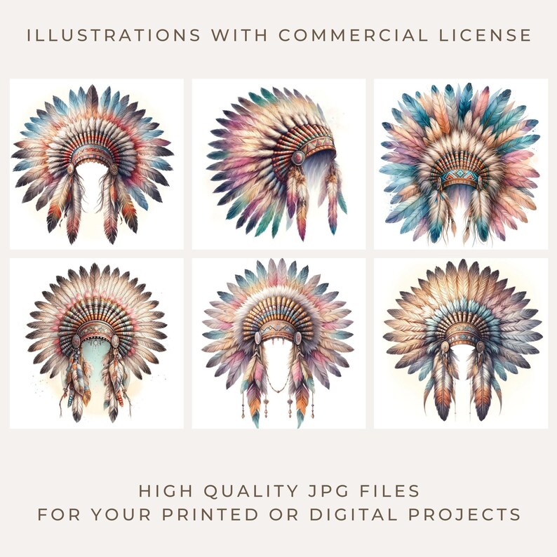 Printable Indian Headdress Scrapbook Images, Watercolor American Indian ...