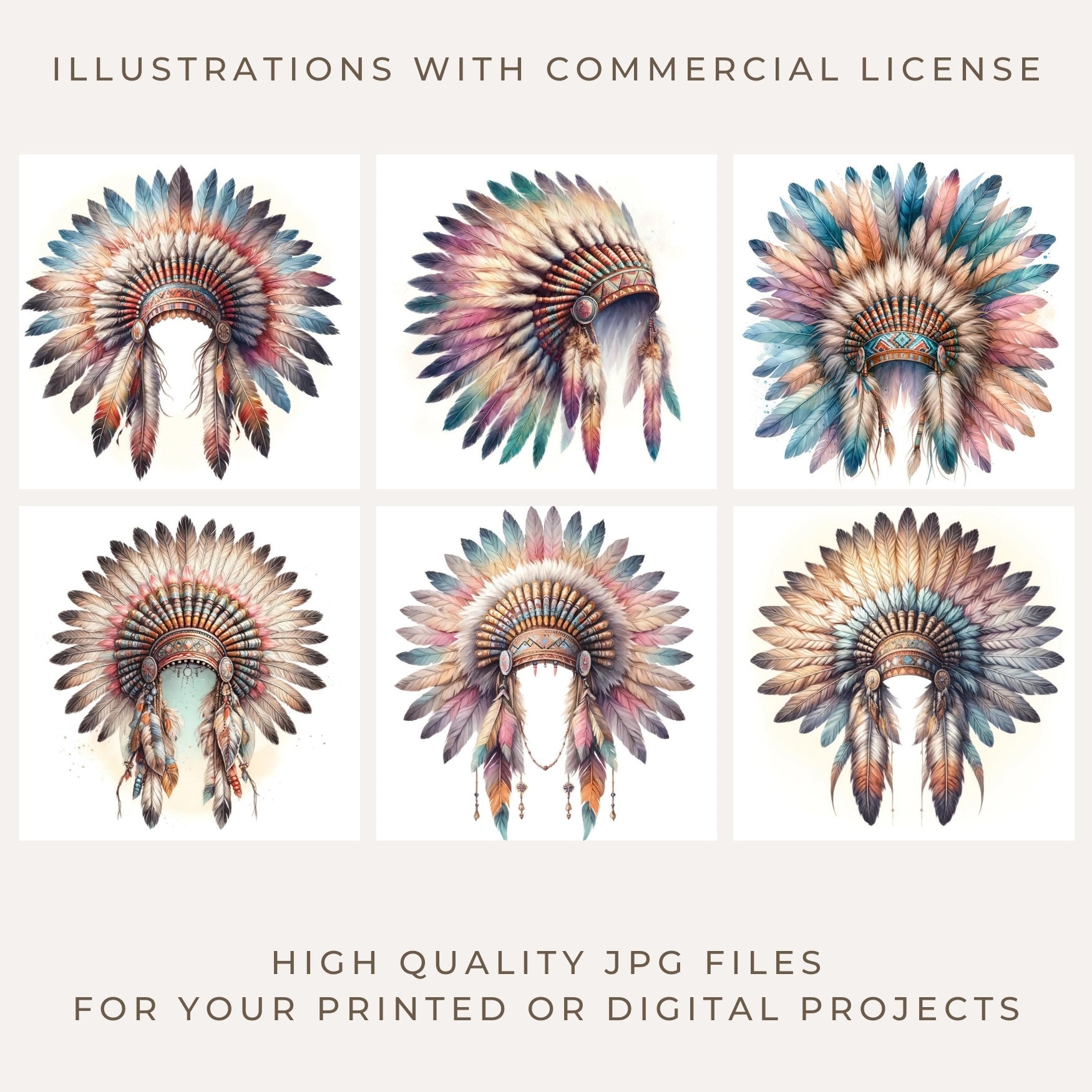 Printable Indian Headdress Scrapbook Images, Watercolor American Indian ...