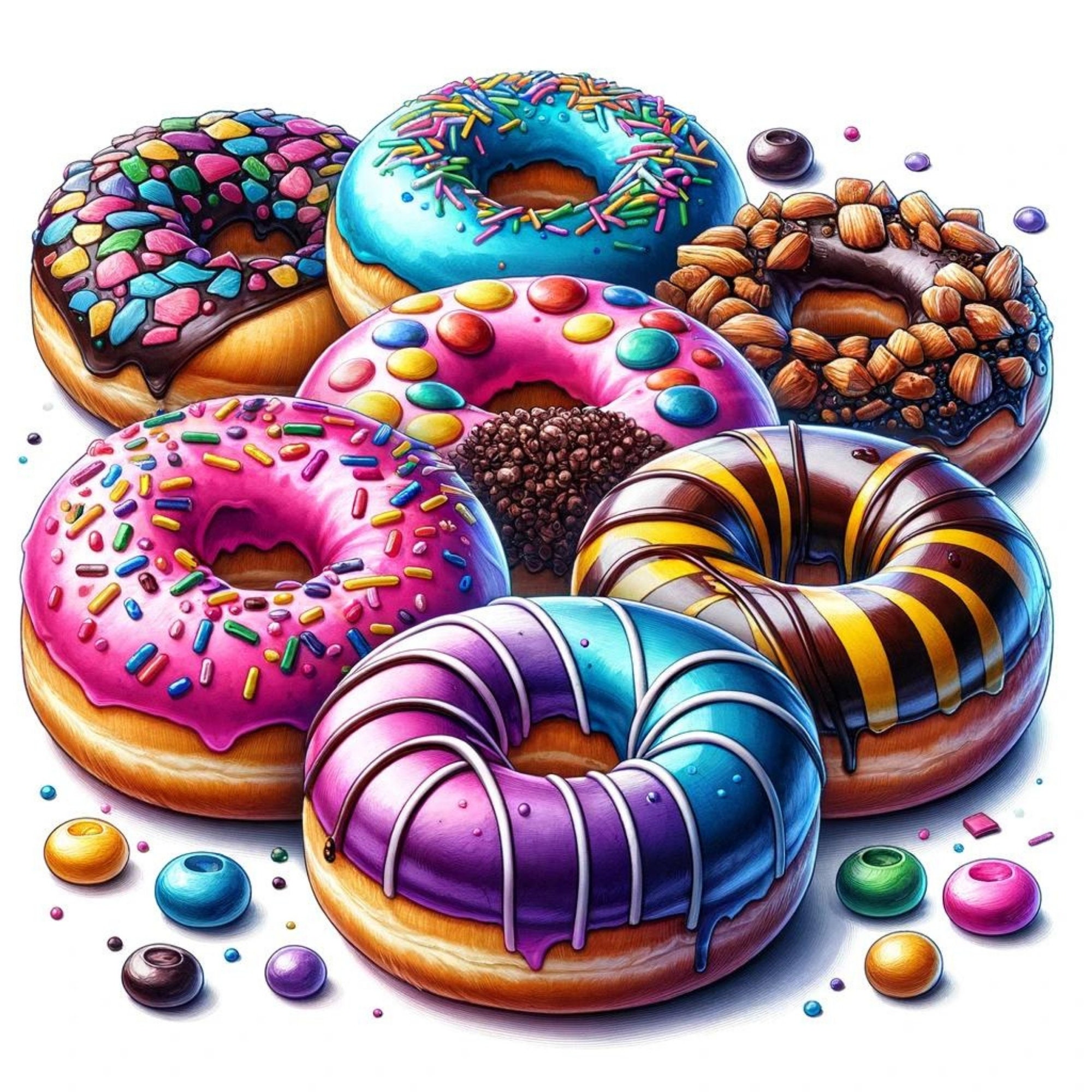 Vibrant Donut Digital Clipart Set for Cute Dessert Designs, Commercial ...