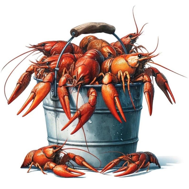 Bucket of Crayfish, Digital Scrapbook Images Bundle, Watercolor Clipart ...