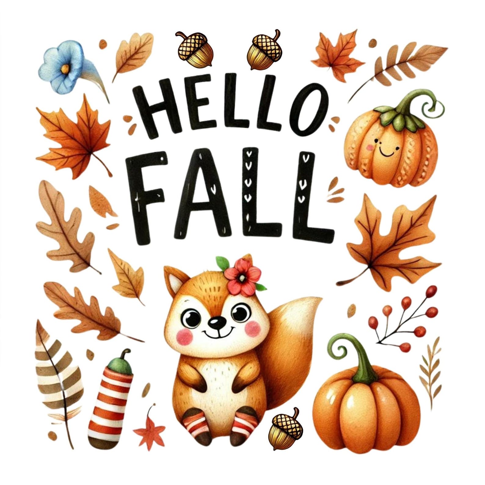 Hello Fall Pumpkin Clipart Bundle, Digital Download Images, Fall Leaves ...