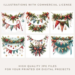 Christmas Bunting Clipart, Holiday Bunting Banner Set, Christmas ...