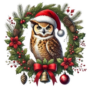 Christmas Owl & Wreath Digital Images, Winter Watercolor Clipart Set ...