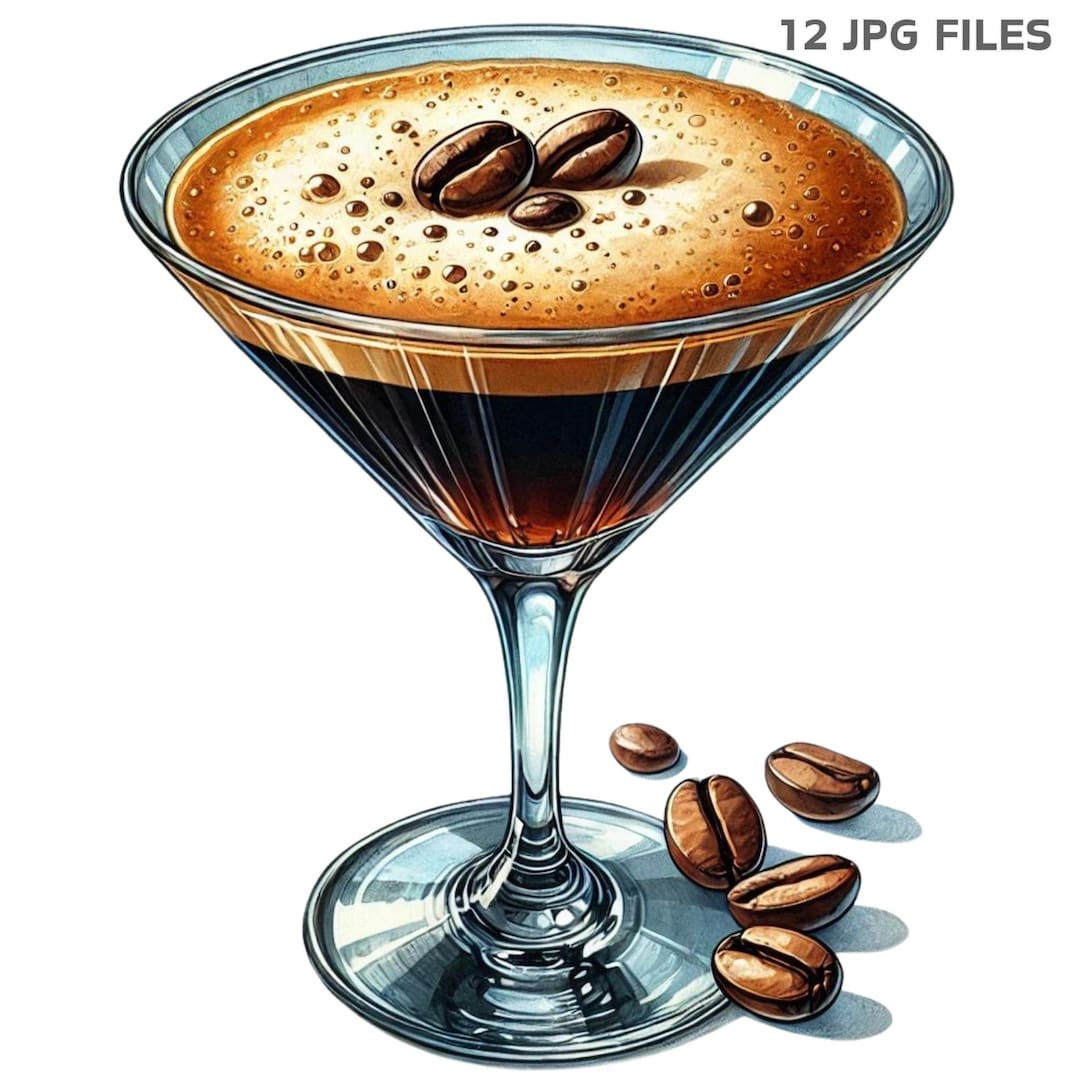 Espresso Martini Clipart, Watercolor Coffee Cocktail Illustrations for ...