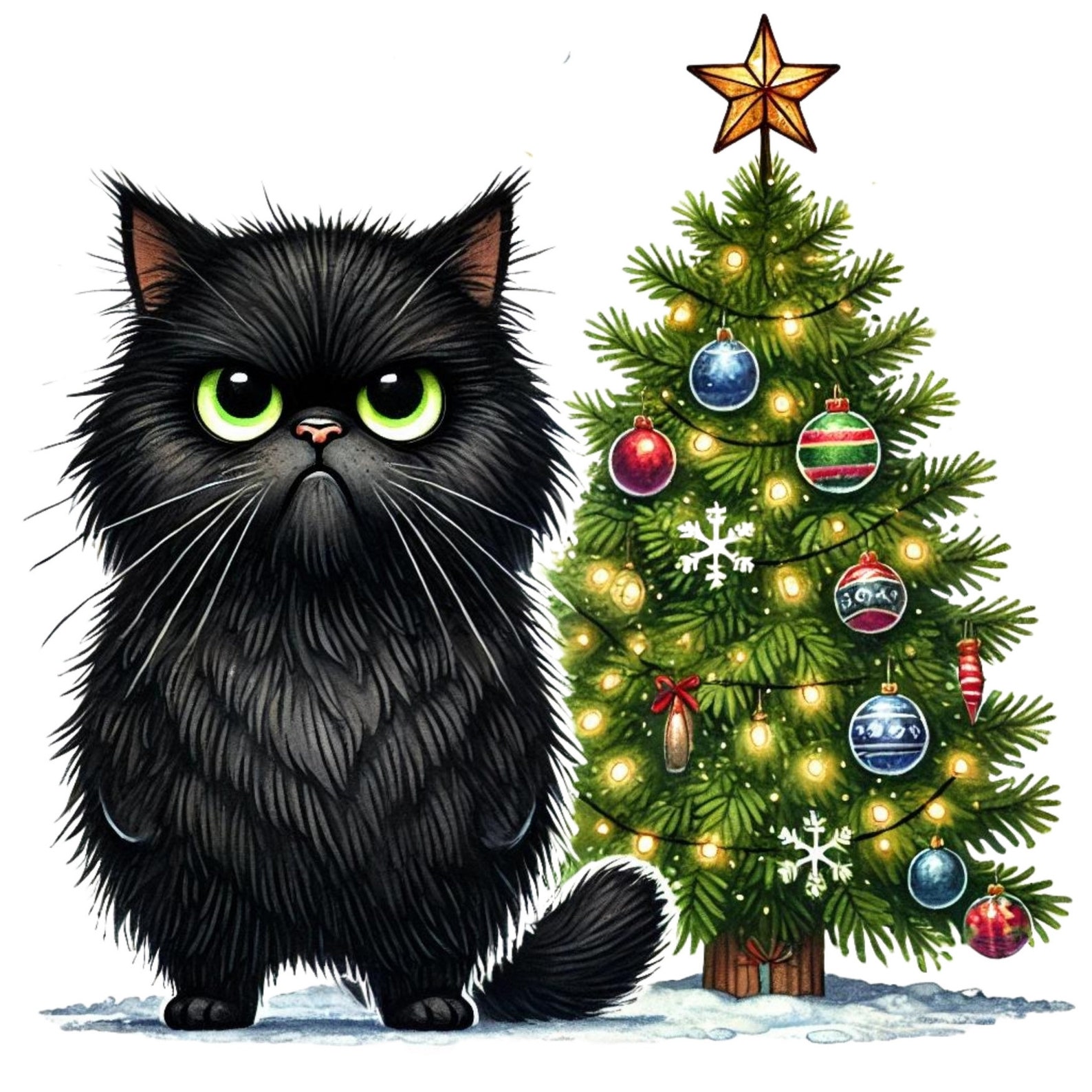 Grumpy Black Cat Christmas Clipart, Funny Design, Digital Download ...