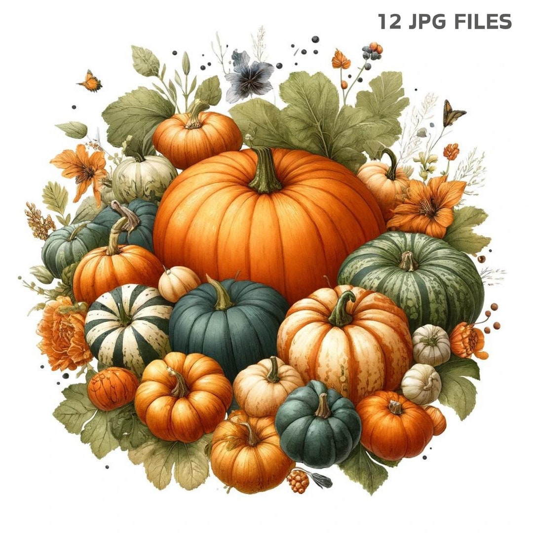 Fall Pumpkin Patch Clip Art Set, Digital Art Prints for Junk Journals ...