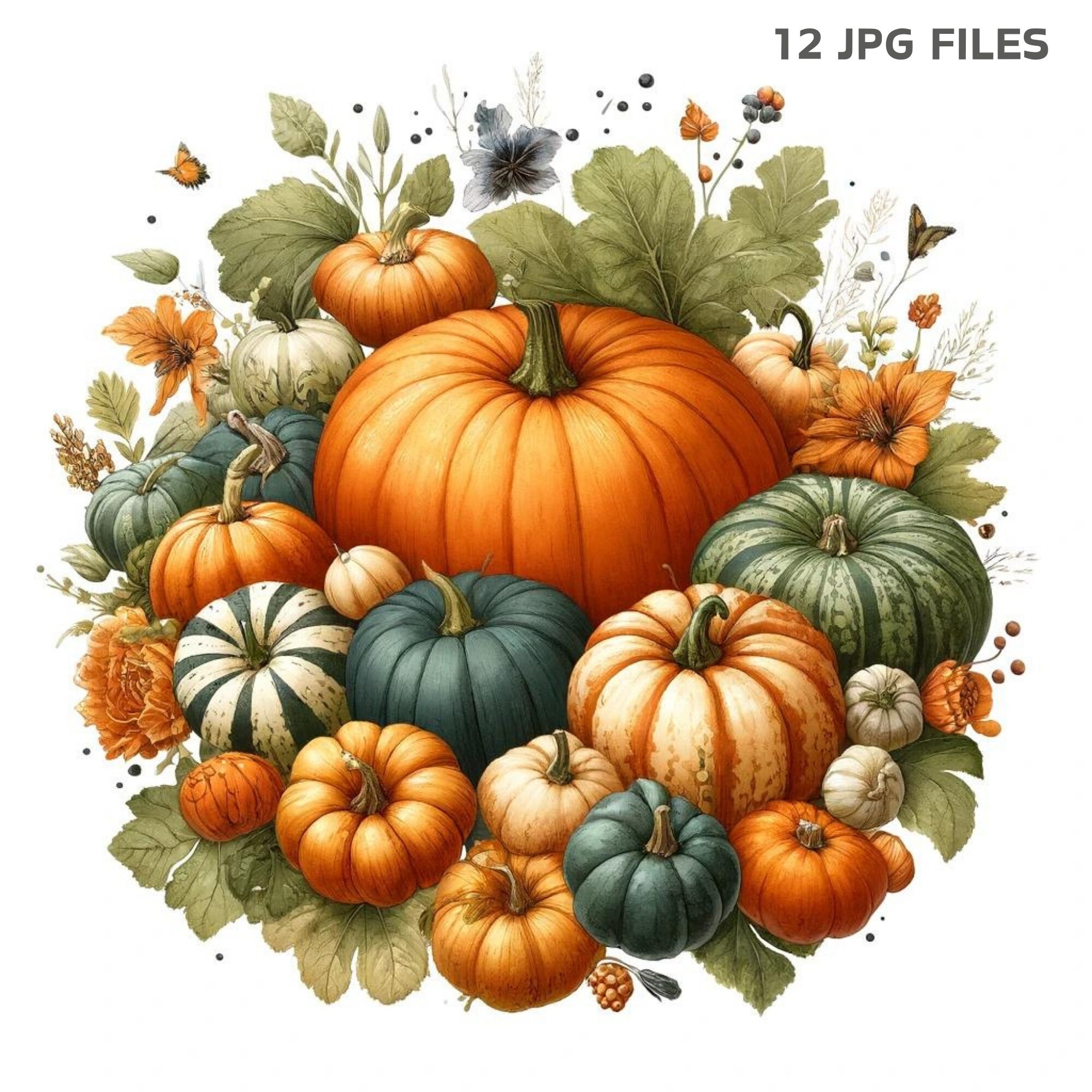Fall Pumpkin Patch Clip Art Set, Digital Art Prints for Junk Journals ...