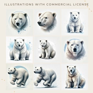Watercolor Polar Bear Clipart Set, Digital Crafting Images for Nursery ...