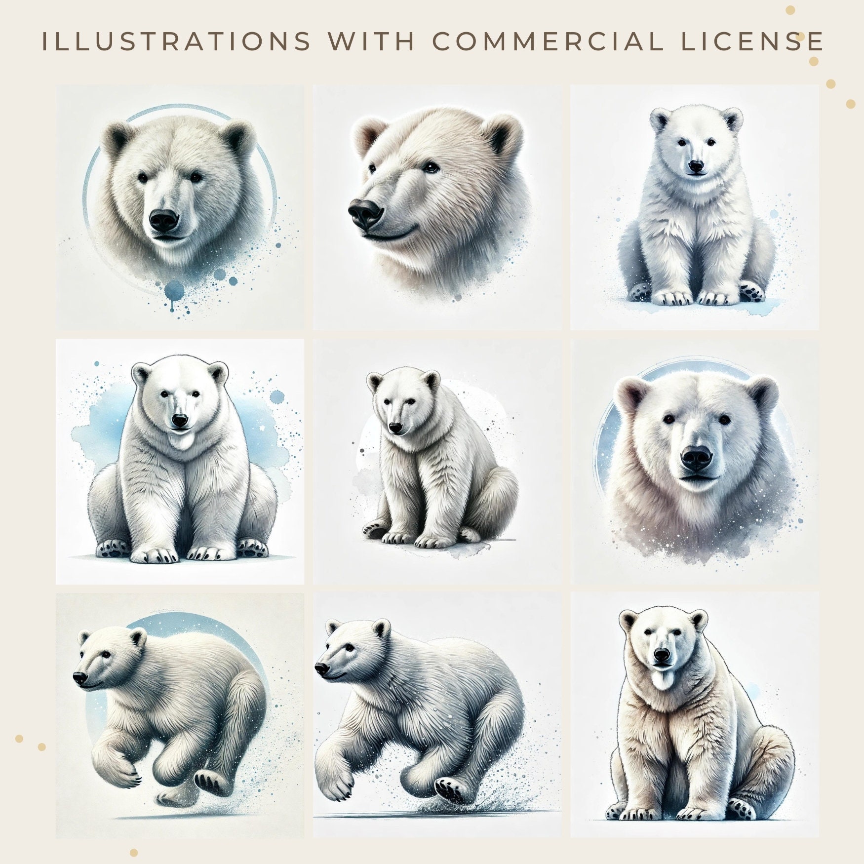 Watercolor Polar Bear Clipart Set, Digital Crafting Images for Nursery ...