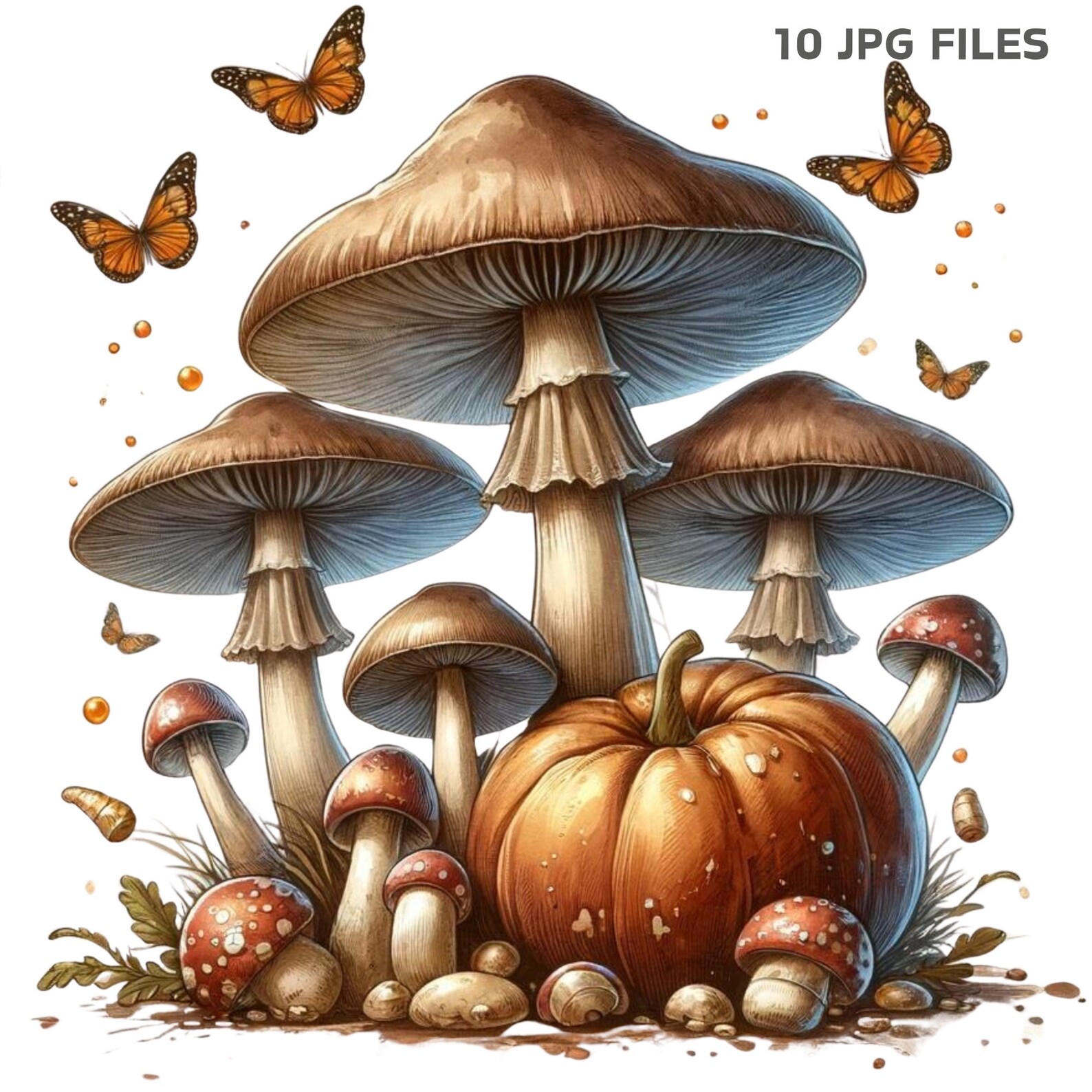 Autumn Mushrooms Clipart, Thanksgiving Clipart Set: Autumn Mushrooms ...