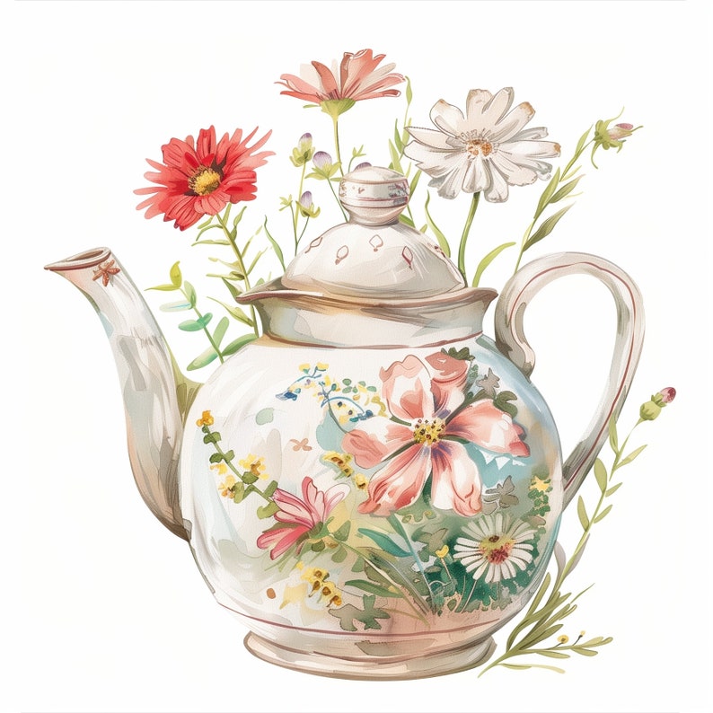 13 Vintage Tea Party Clipart, Instant Download Watercolor Image for ...