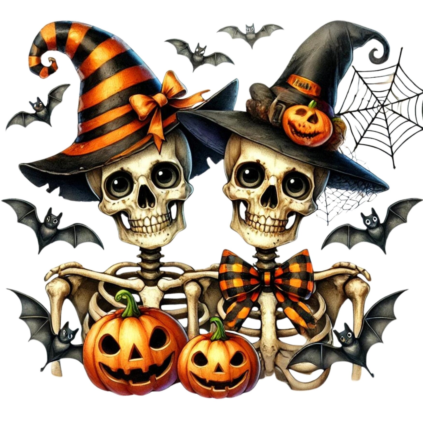 Halloween Skeleton Couple Clipart for Sublimation Design, Watercolor ...
