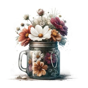 Rustic Floral Mason Jar Clipart Bundle for Crafting Kit, Instant ...