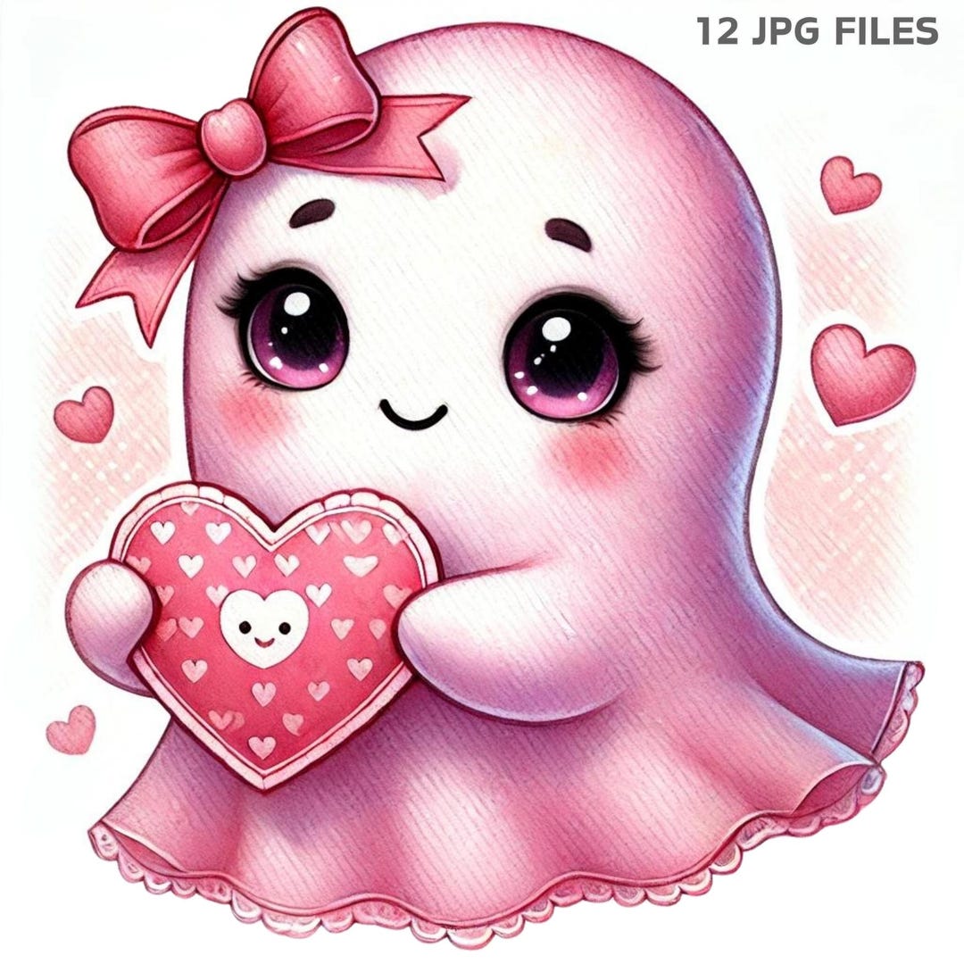 Cute Pink Valentine's Ghost Clipart, Coquette Ghost for Soft Girl ...