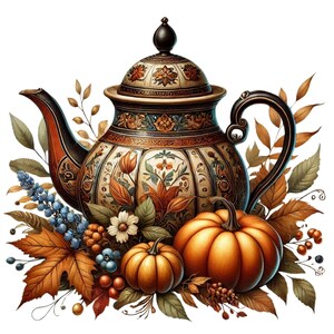 Autumn Teapot Watercolor Clipart, Digital Crafting, Scrapbook Images ...