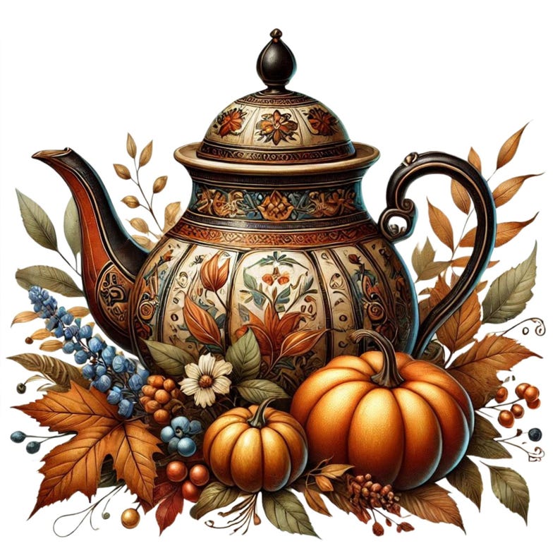 Autumn Teapot Watercolor Clipart, Digital Crafting, Scrapbook Images ...