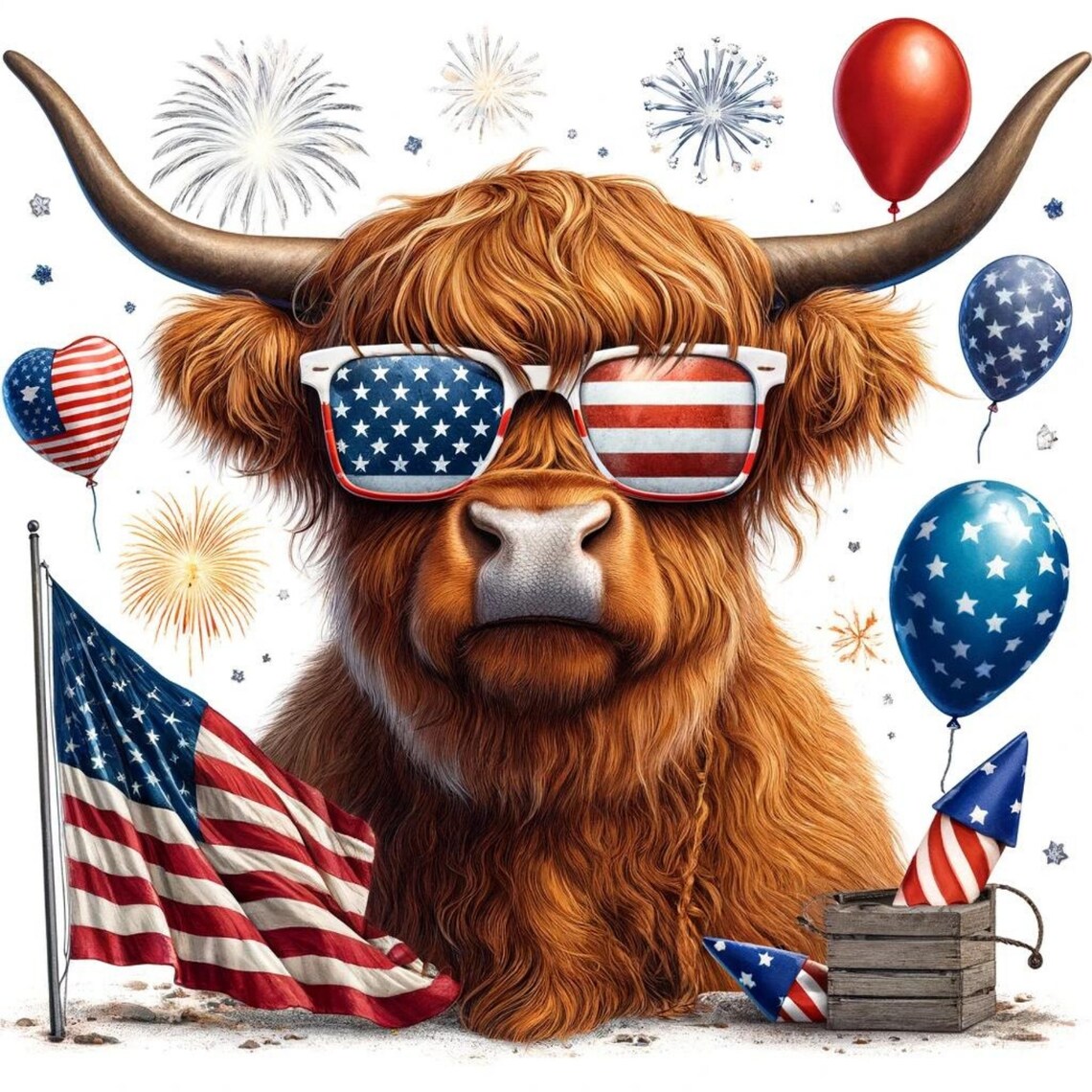 11 Western American Cow Design, Independence Day Clipart, Patriotic Cow ...