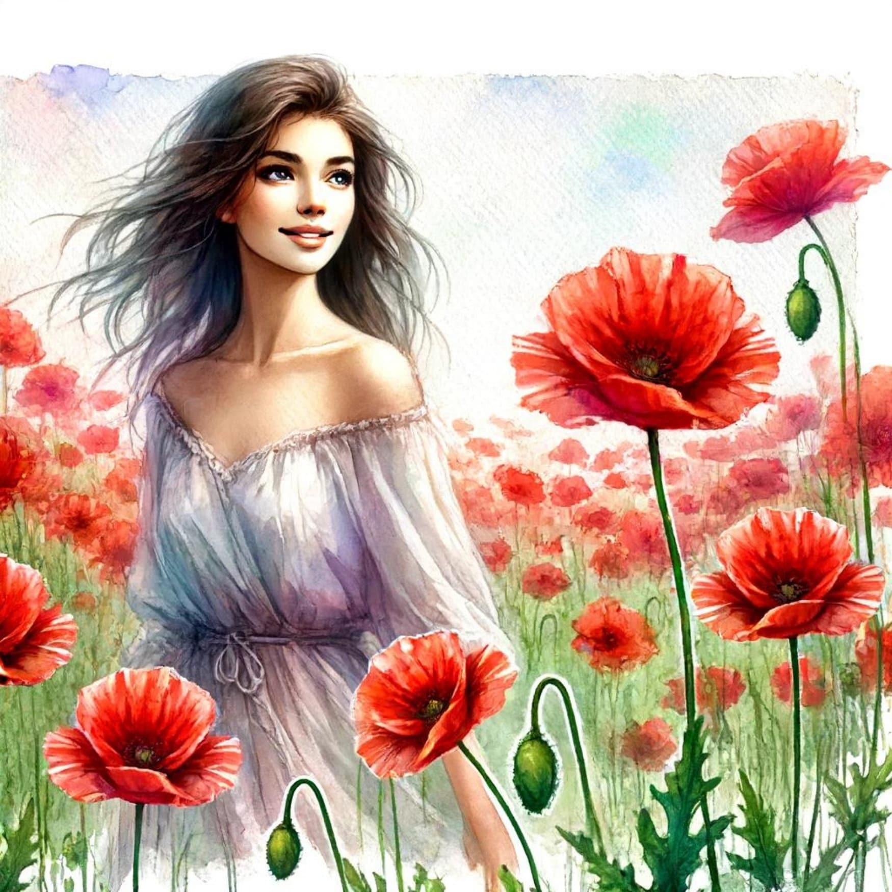 Woman in a Poppy Field, Scrapbook JPG Files Bundle,vintage Inspired ...
