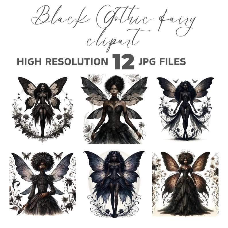 Black Girl Magic Fairy Wings Art, Mystical Clipart for Goth Gift ...