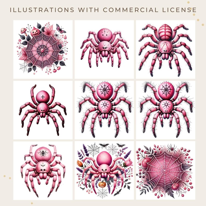 Pink Spider Watercolor Clipart Bundle, Digital Download for Halloween ...