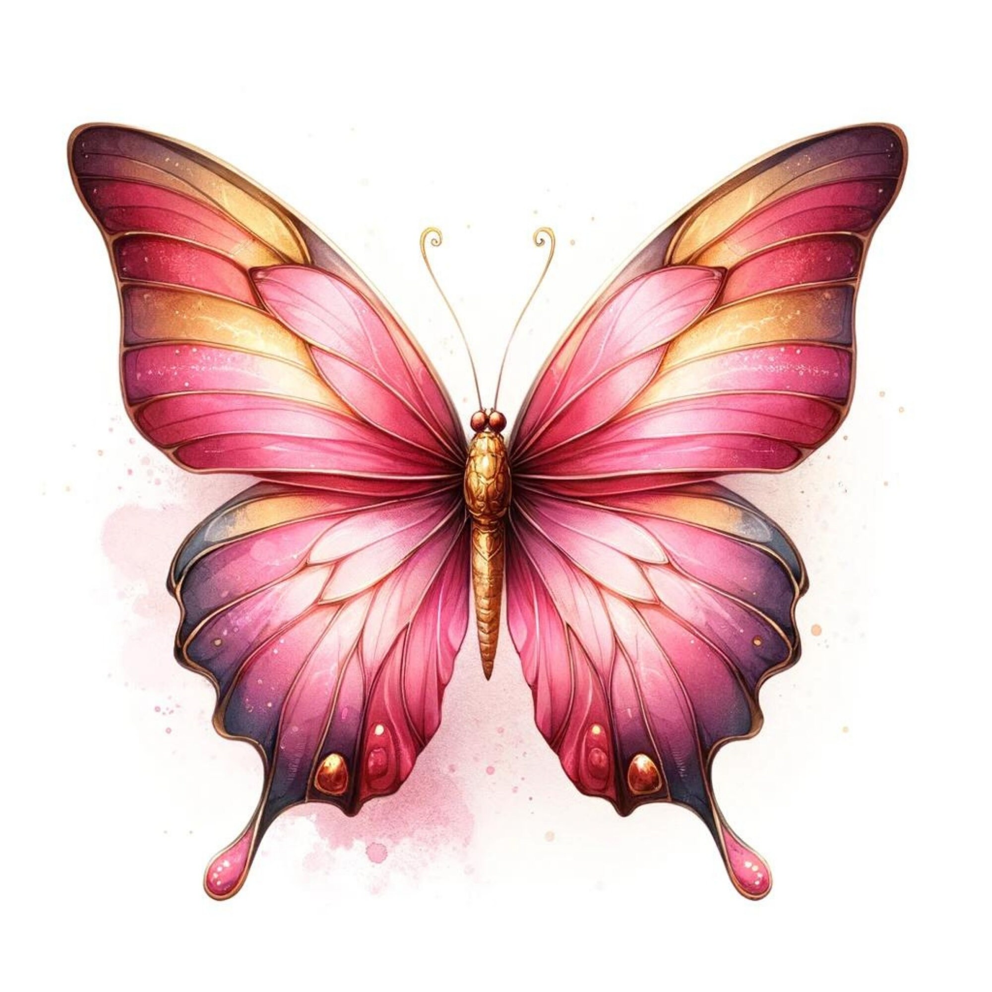 Shabby Chic Pink and Golden Butterfly Clipart for Craft Projects ...