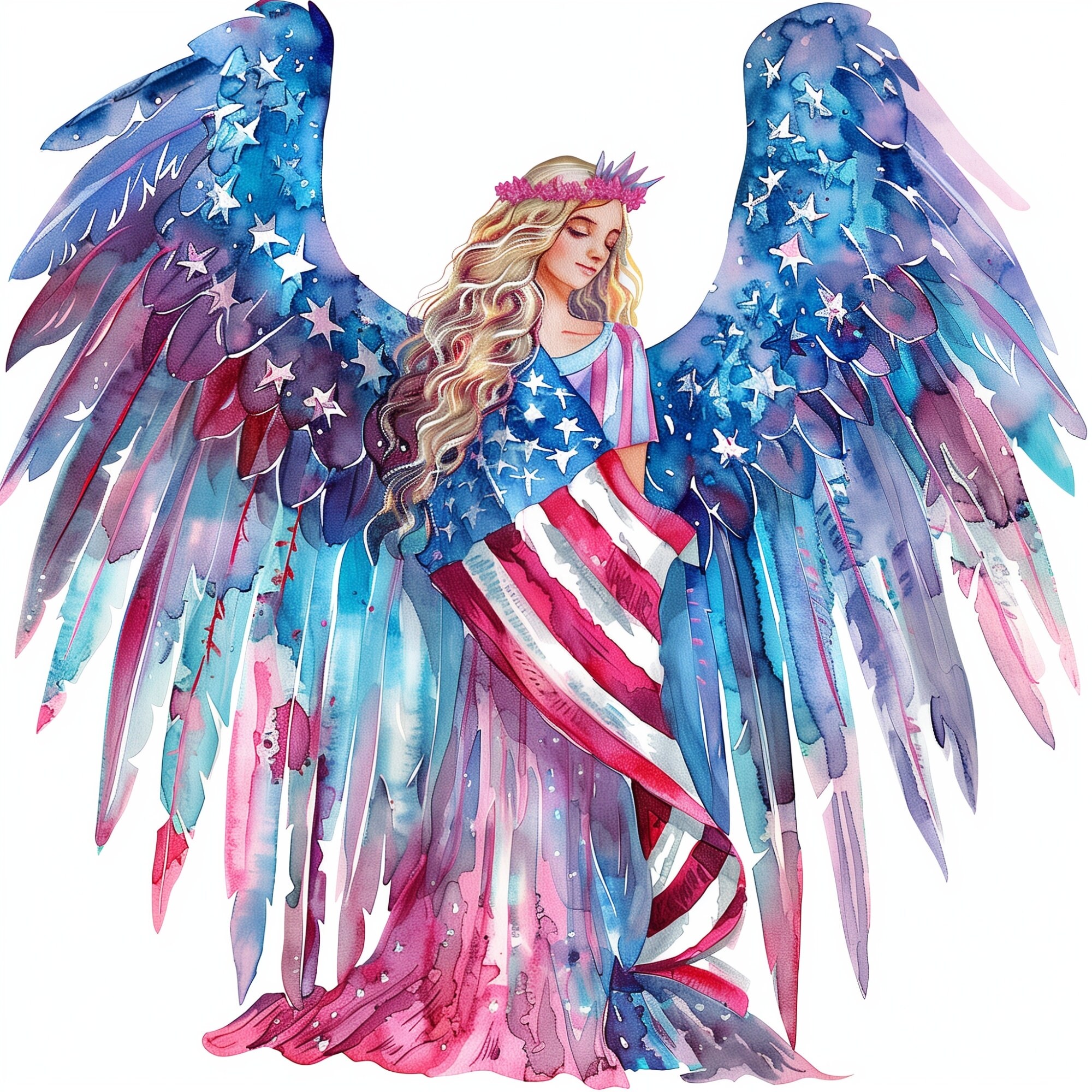 Watercolor American Flag Clipart and Angel Wings, Digital Crafting ...