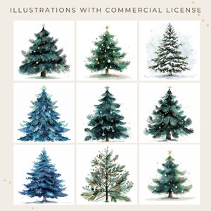 Christmas Tree Watercolor Clipart Bundle for Junk Journals, Digital ...